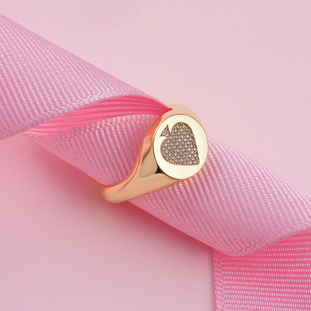 Gold Diamond Spade Pinky Signet Ring for Her, Ace of Spades Poker Ring ...