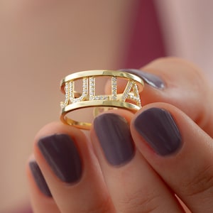 Gold Diamond Name Ring, 10k 14k 18k Gold Custom Diamond Wedding Band ...