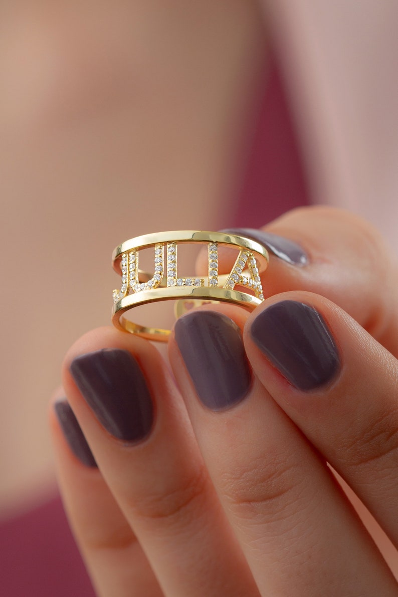 Gold Diamond Name Ring 10k 14k 18k Gold Custom Diamond - Etsy