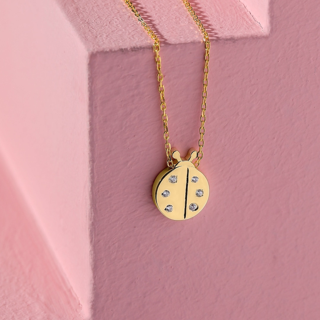 Minimalist Ladybug Charm Necklace for Women, Dainty Gold CZ Good Luck ...