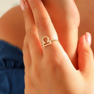 14k 18k 10k Solid Gold Libra Zodiac Sign Ring, Minimal Zodiac Sign ...