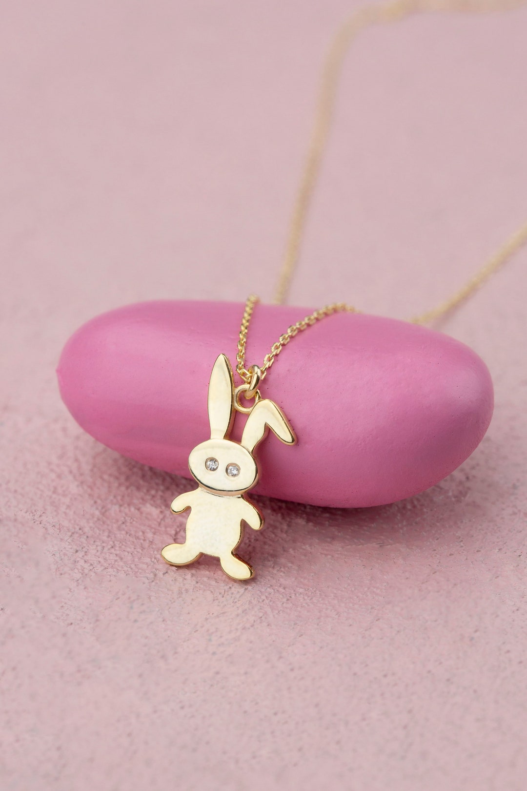 14k 18k 10k Solid Gold Diamond Rabbit Necklace, Simple Bunny Pendant ...