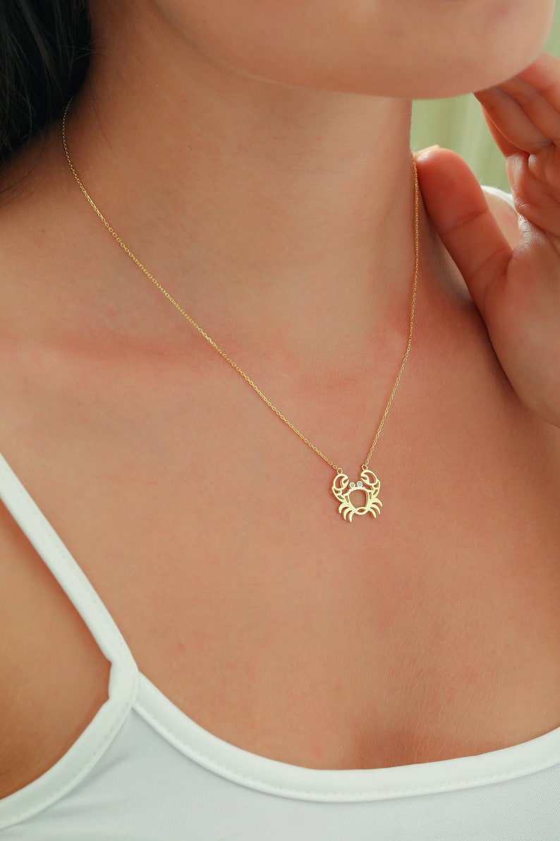 Cancer Zodiac Sign Diamond Necklace Delicate Gold Diamond - Etsy