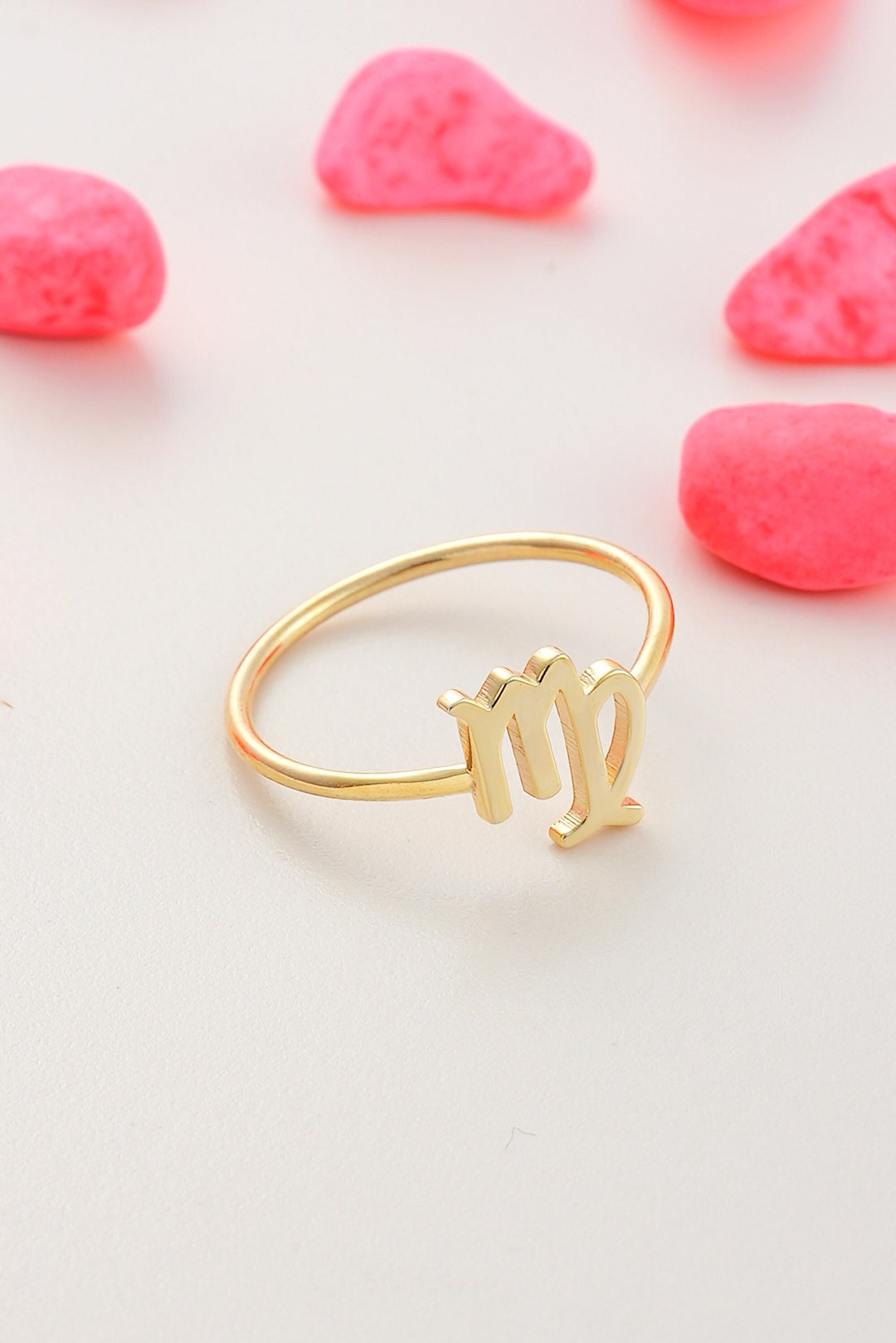 14k 18k 10k Solid Gold Virgo Zodiac Sign Ring, Minimalist Horoscope ...