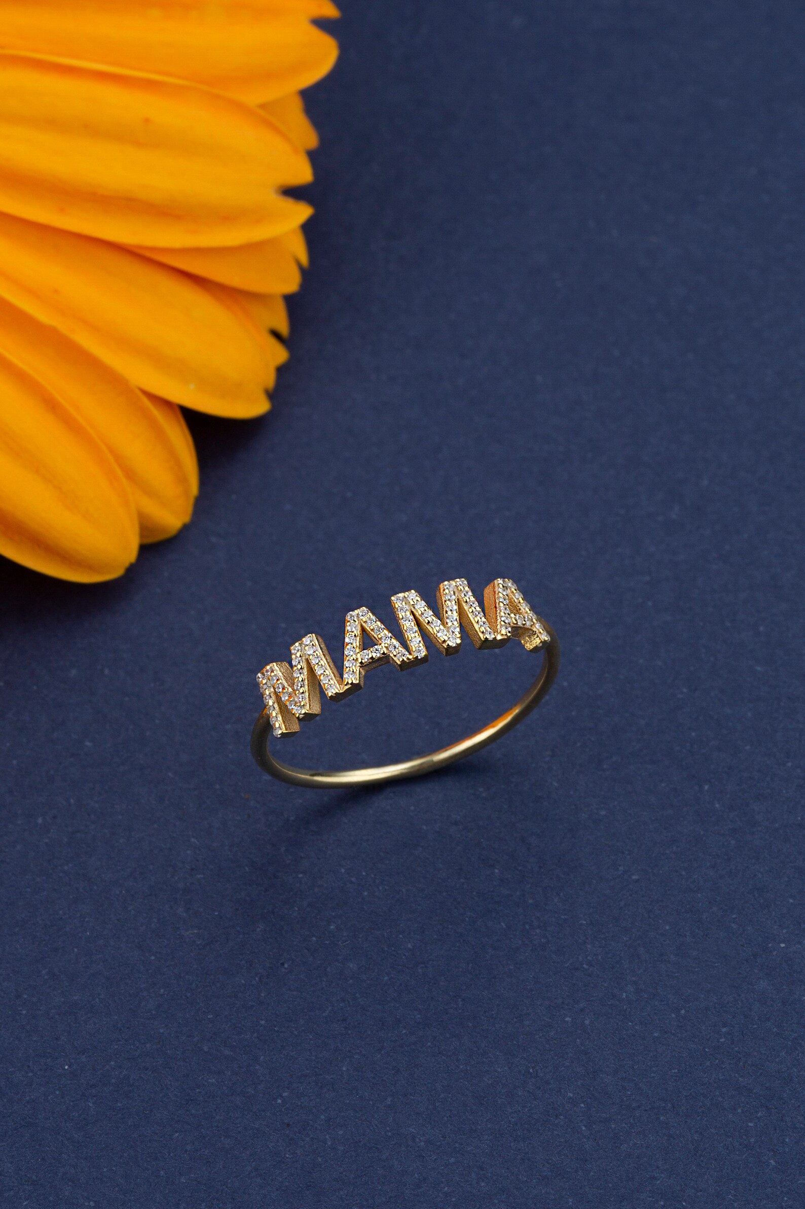 10k 14k 18k Gold Diamond Mama Ring Handmade Mother Ring for - Etsy