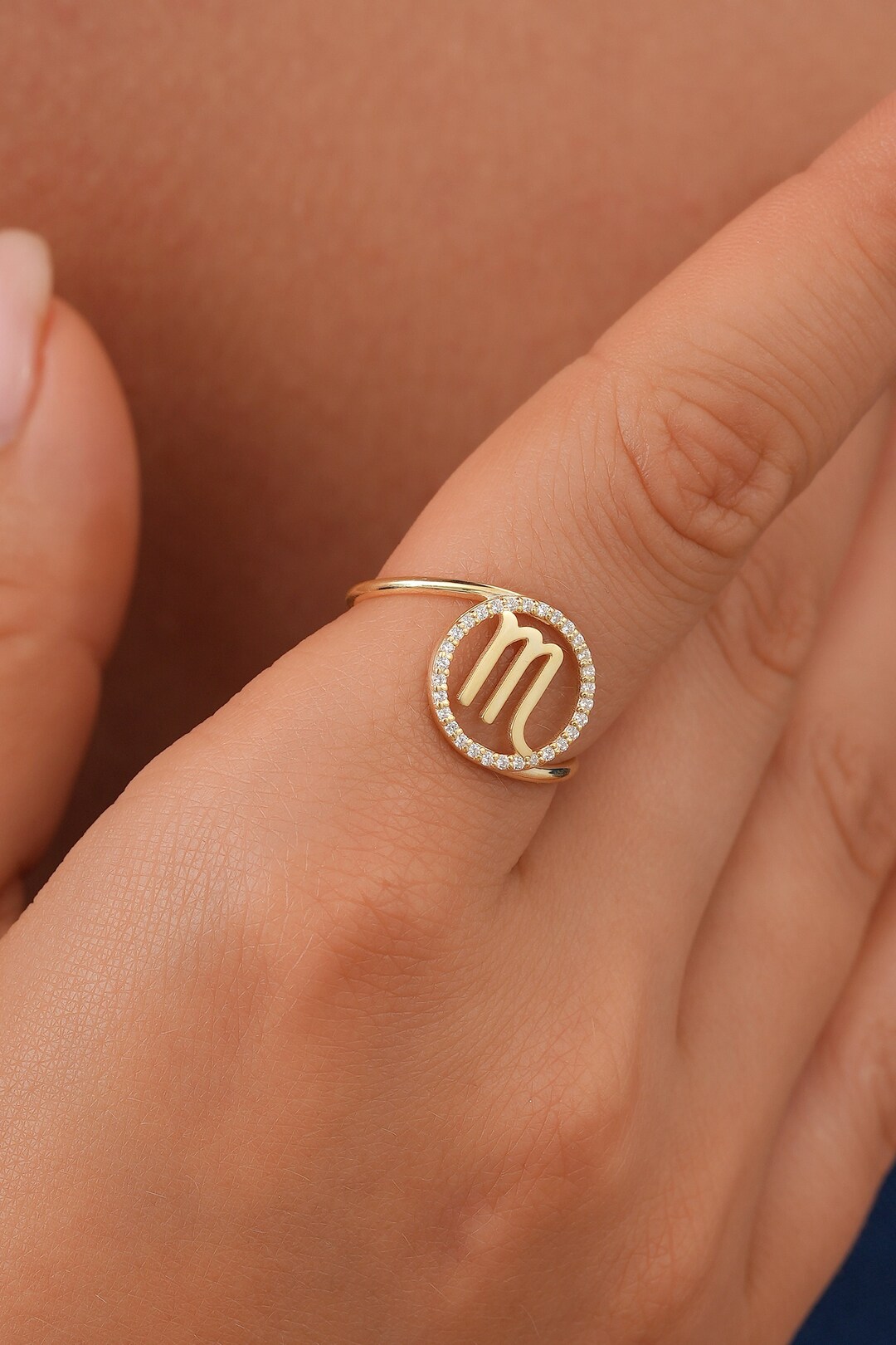 14k 18k Solid Gold Diamond Scorpio Zodiac Ring, Delicate Horoscope ...