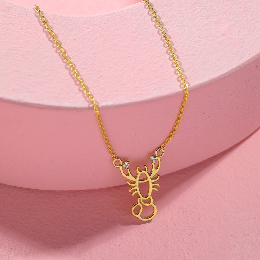 Scorpio Zodiac Sign Diamond Necklace, Solid Gold Astrology Necklace for ...