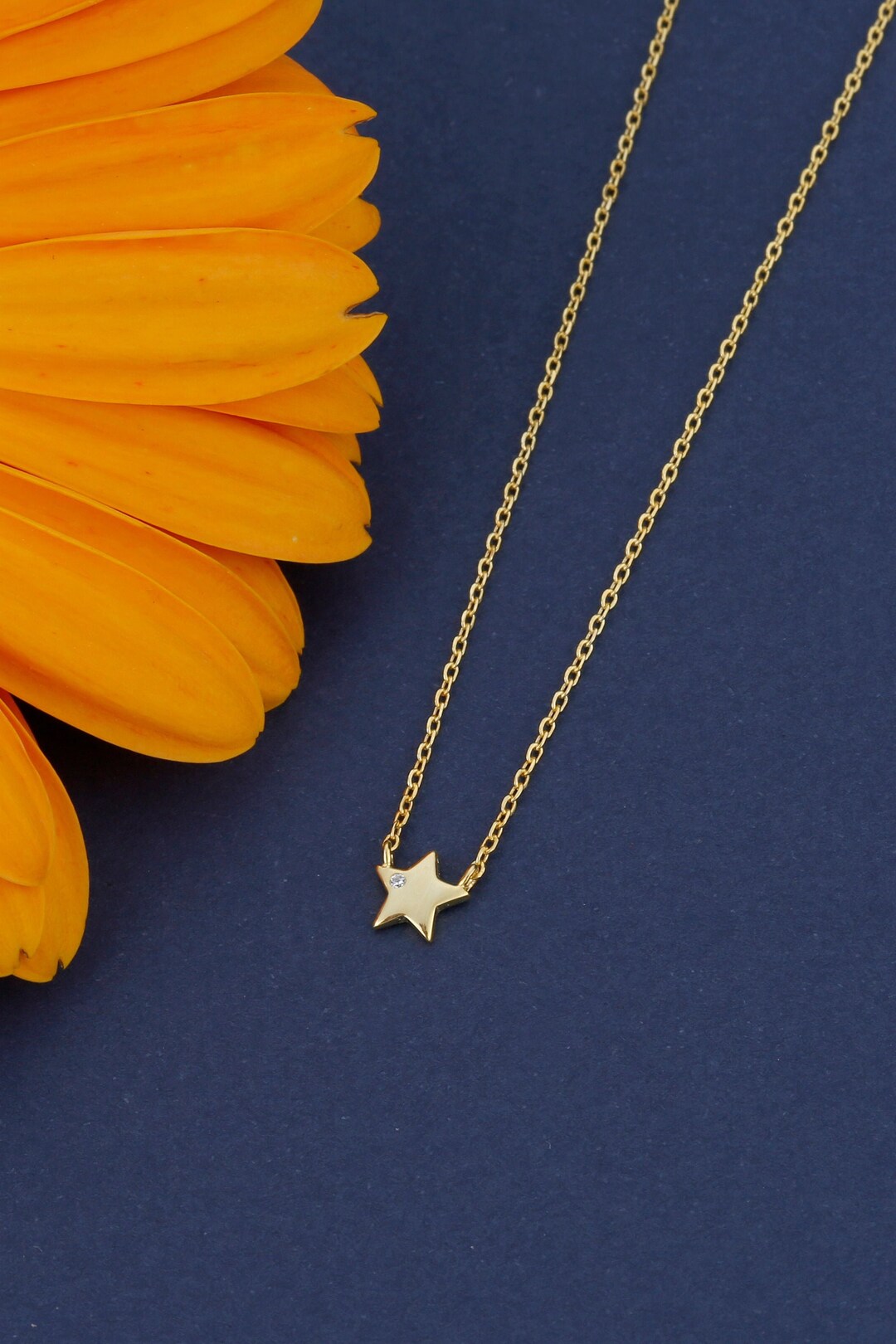 10k 14k 18k Solid Gold Star Necklace, Tiny CZ Star Necklace, Mini Small ...