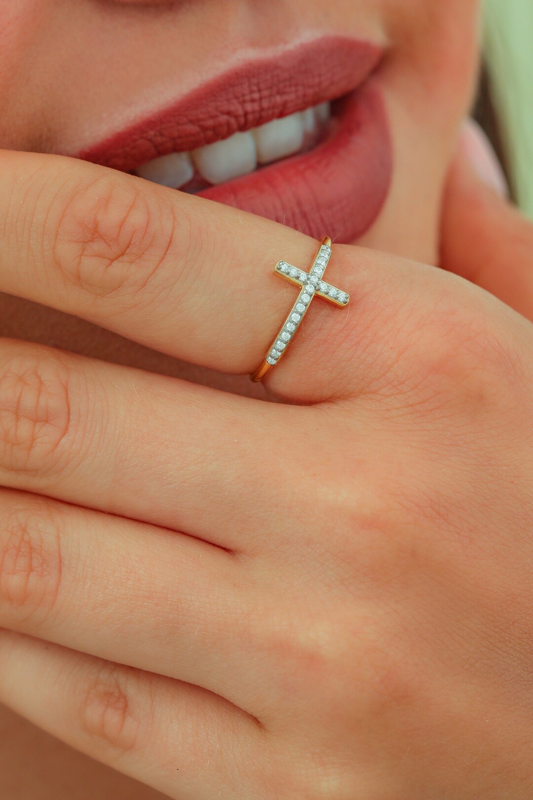 Diamond Sideways Cross Ring, Gold Religous Christian Ring, Easter ...