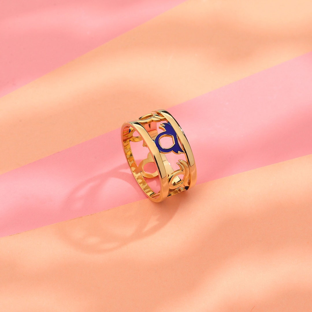 Libra Zodiac Sign Gold Dark Blue Enamel Ring, 10k 14k 18k Solid Gold ...