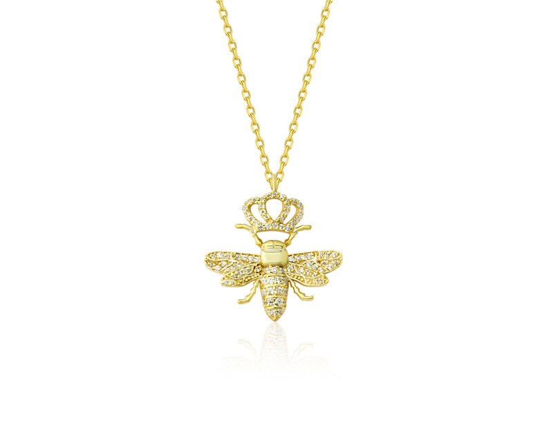 Gold Diamond Queen Bee Necklace Pendant Dainty 14k Solid Gold - Etsy