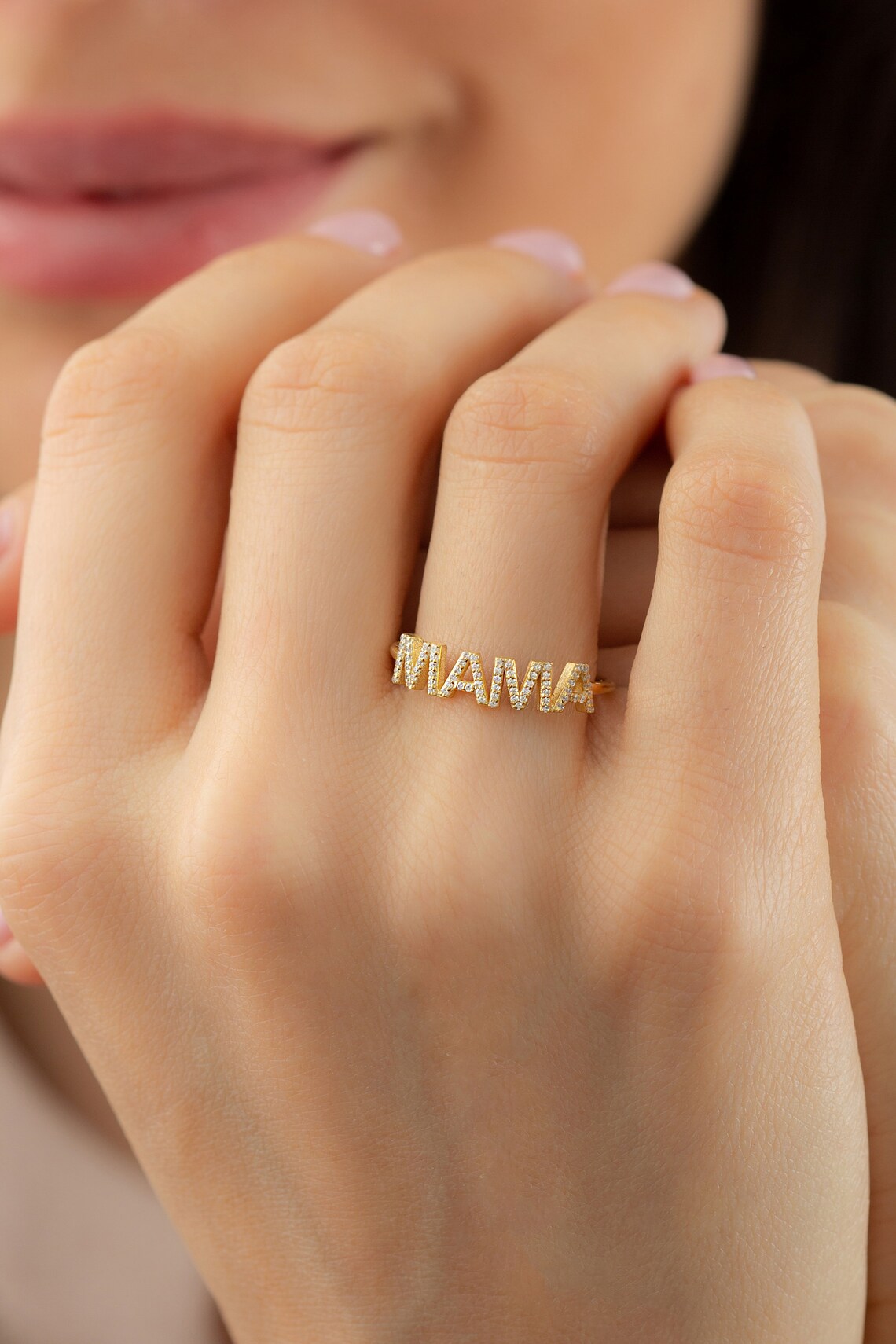 10k 14k 18k Gold Diamond Mama Ring Handmade Mother Ring for - Etsy