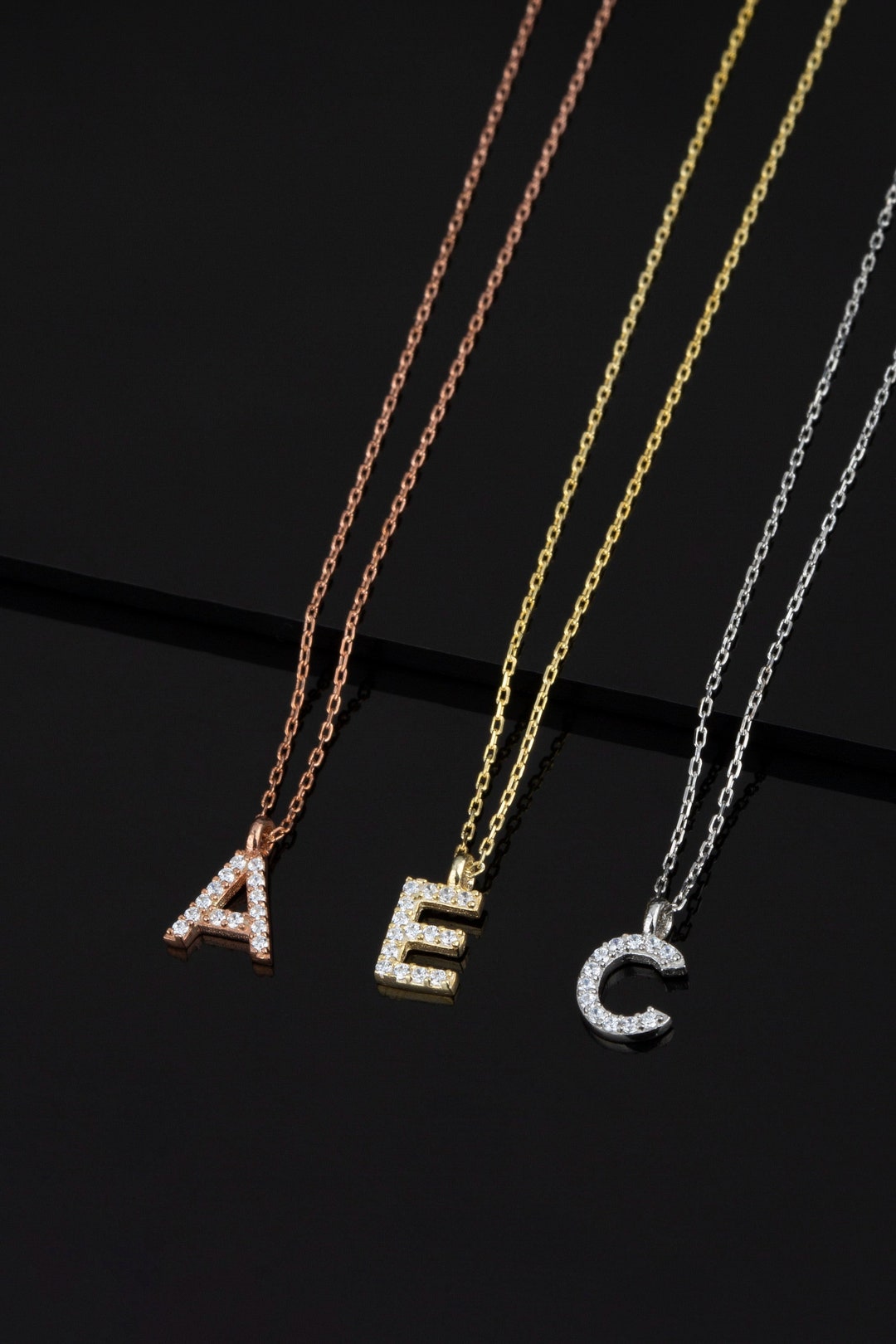 14k 18k 10k Solid Gold Diamond Initial Letter Necklace, Dainty Gold ...