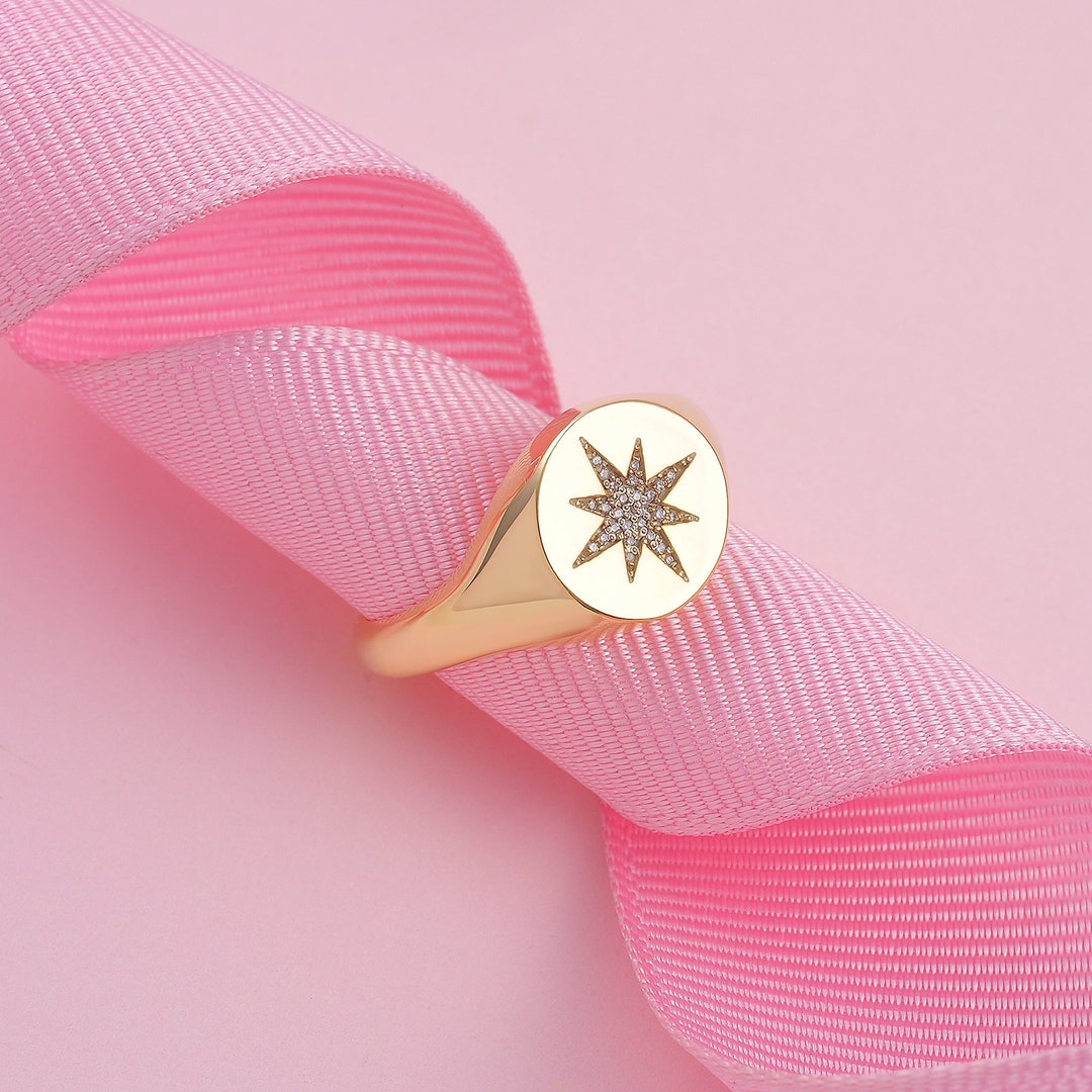 Gold Starburst Signet Ring, Minimalist Celestial Jewelry for Women ...