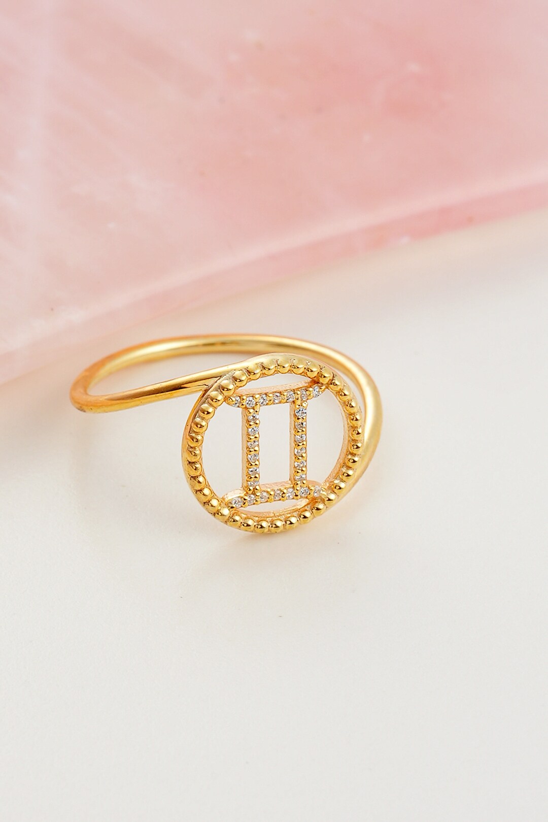 Gemini Zodiac Sign Diamond Ring, Gold Diamond Zodiac Stacking Celestial ...