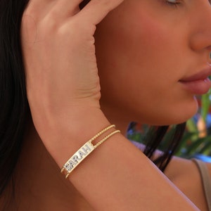 Diamond Custom Name Bangle Bracelet, Personalized Diamond Initial Bangle, 10k 14k 18k Gold Name ...