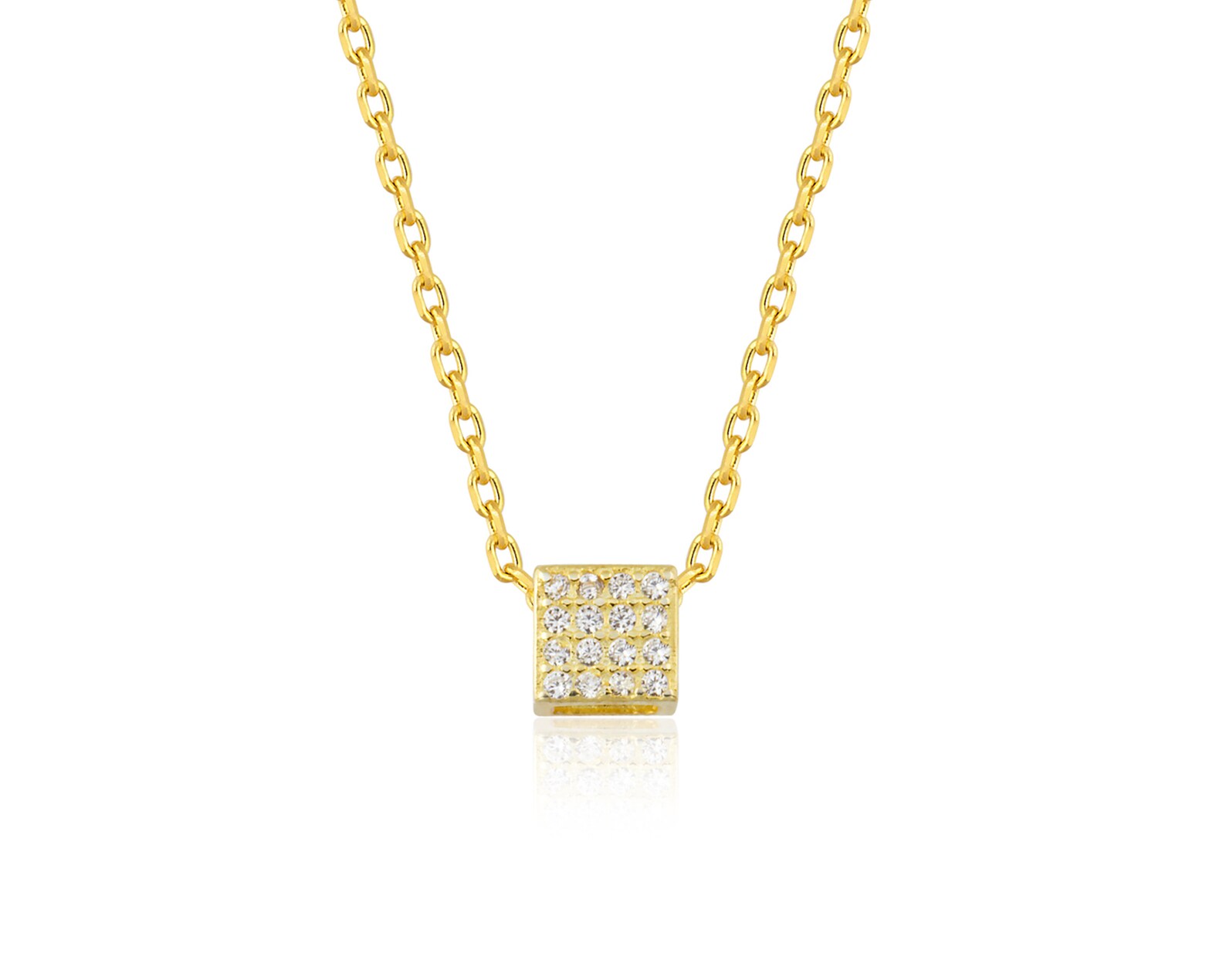 10k 14k 18k Solid Gold Diamond Square Necklace Dainty Gold | Etsy