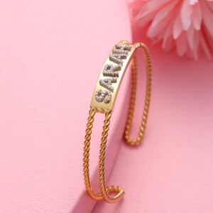 Diamond Custom Name Bangle Bracelet, Personalized Diamond Initial Bangle, 10k 14k 18k Gold Name ...