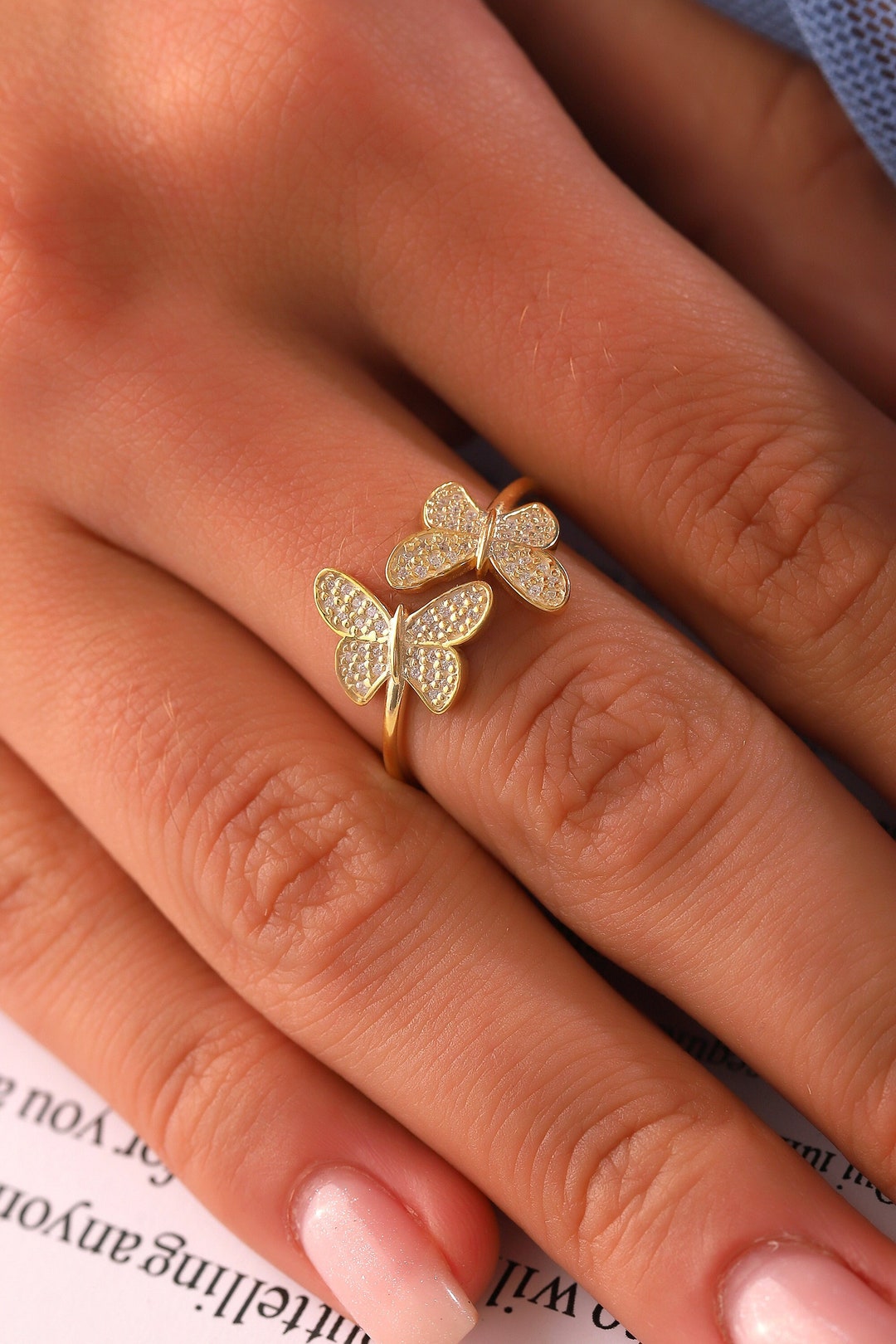 Gold Diamond Dazzling Butterflies Ring, Nature Rings for Women ...