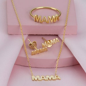 Mama Jewelry Set • 14k Solid Gold Necklace Ring and Earrings Set ...
