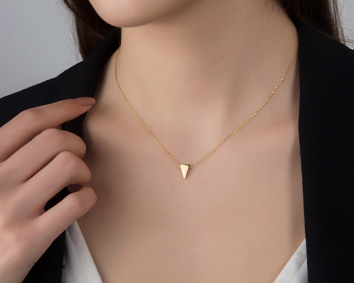10k 14k 18k Solid Gold Triangle Geometric Necklace Dainty - Etsy