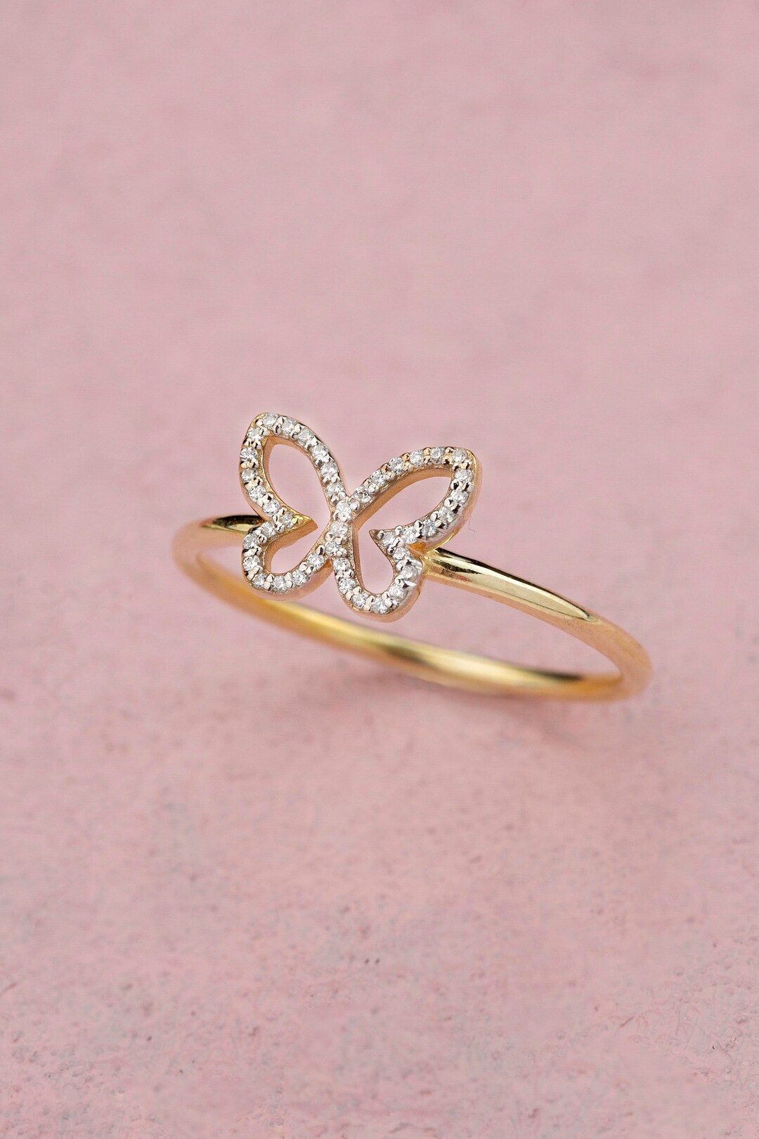 Statement Butterfly Ring, Gold CZ Butterfly Promise Ring, Wedding ...
