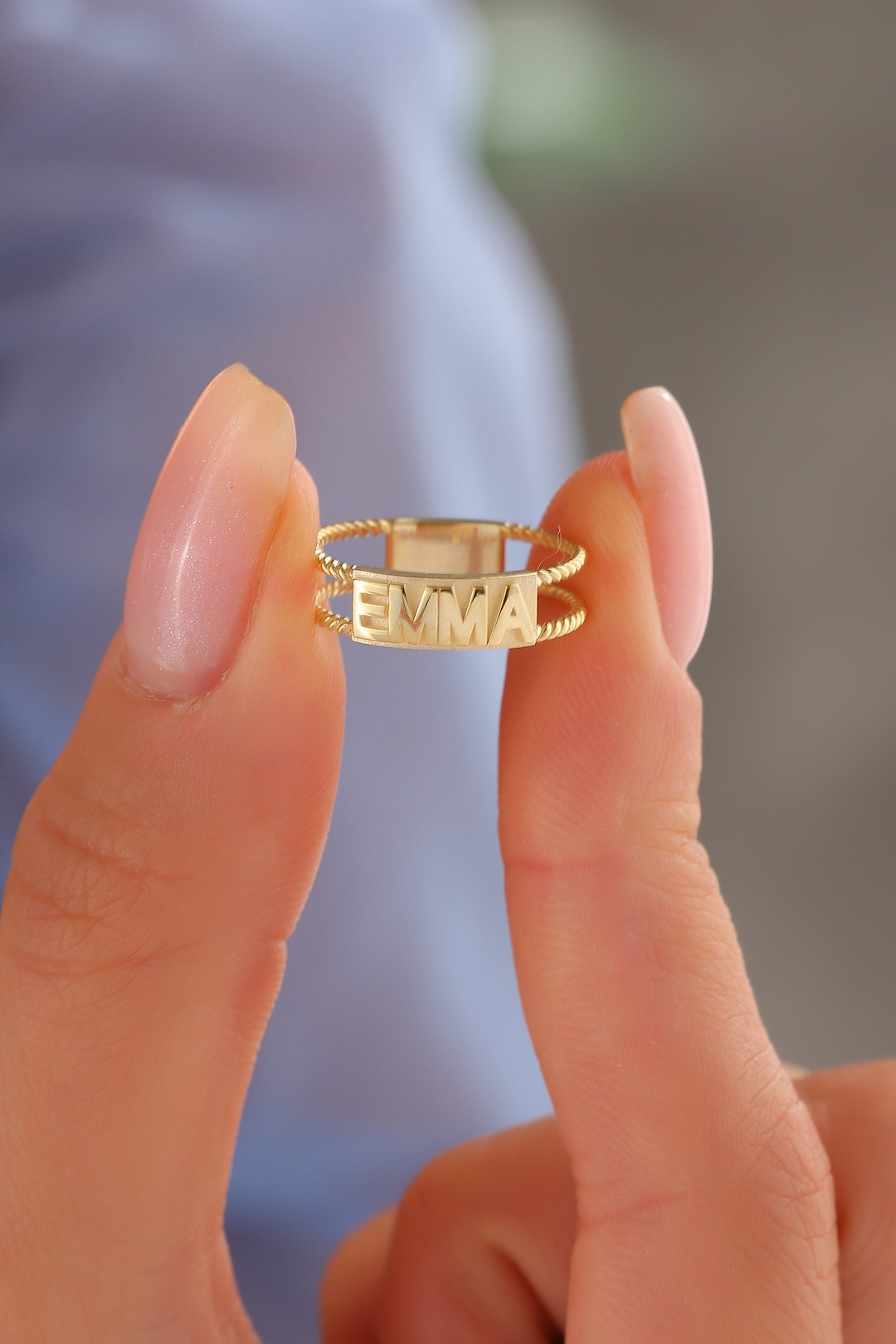 Gold Personalized Name Plate Bar Statement Ring, Minimalist Custom Name ...