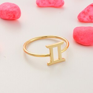 14k 18k 10k Solid Gold Gemini Zodiac Sign Ring, Simple Horoscope ...