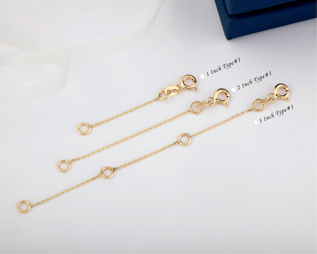 14k Solid Gold Necklace or Bracelet Extender Chain, Adjustable Gold ...