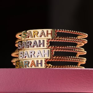 Diamond Custom Name Bangle Bracelet, Personalized Diamond Initial Bangle, 10k 14k 18k Gold Name ...