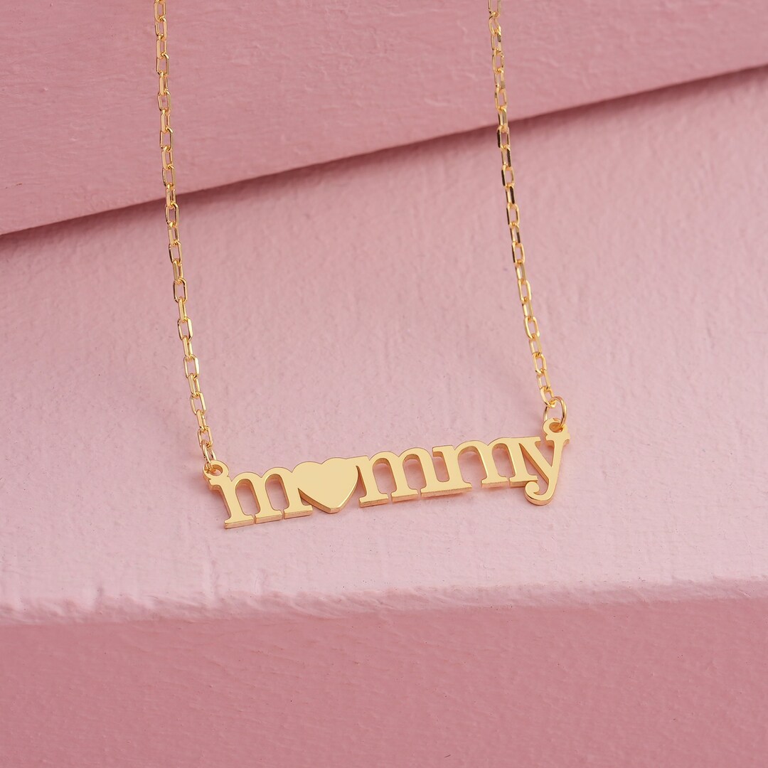 14k 18k Solid Gold Mommy Necklace Mothers Day Gift, Dainty Family Mom ...