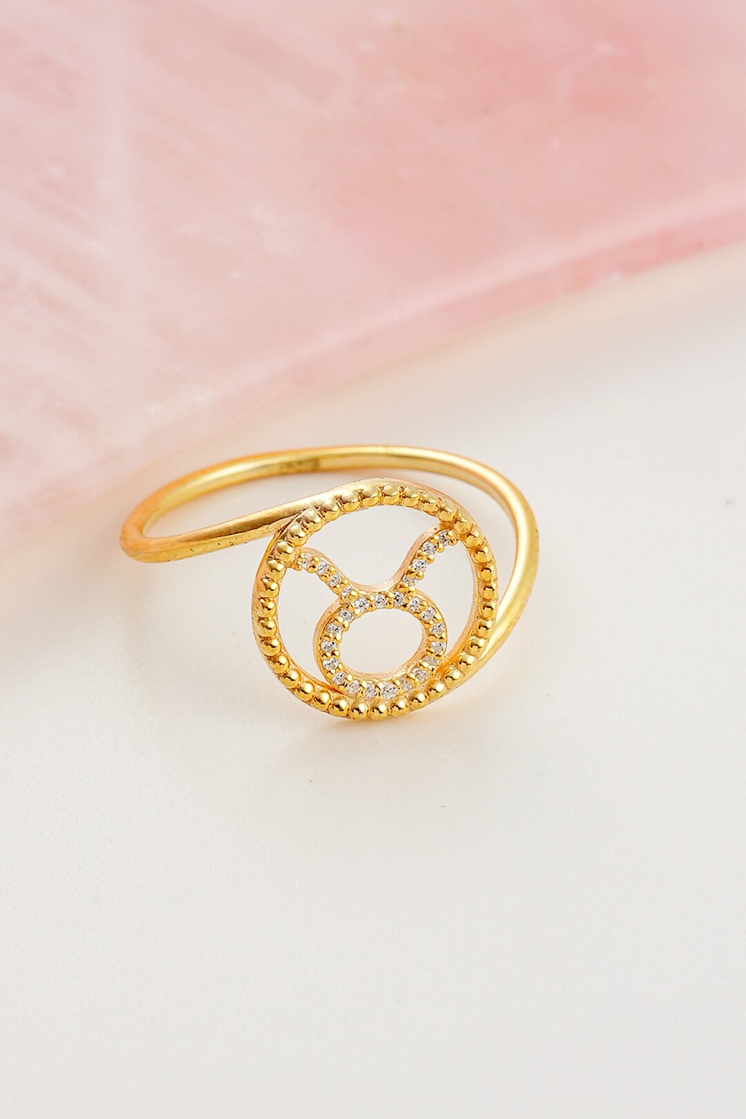 Taurus Zodiac Sign Diamond Ring, Solid Gold Diamond Horoscope Ring for ...