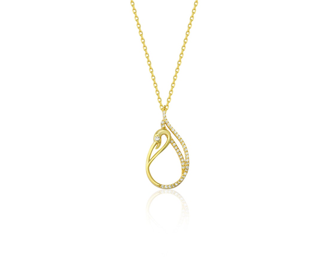 10k 14k 18k Solid Gold Gold CZ Swan Necklace Pendant, Minimalist ...