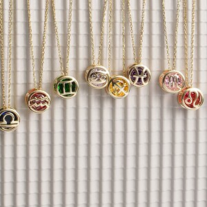 Gold Zodiac Birthstone Birth Sign Necklace, Minimalist Horoscope Necklace for Women, Dainty Gold ...