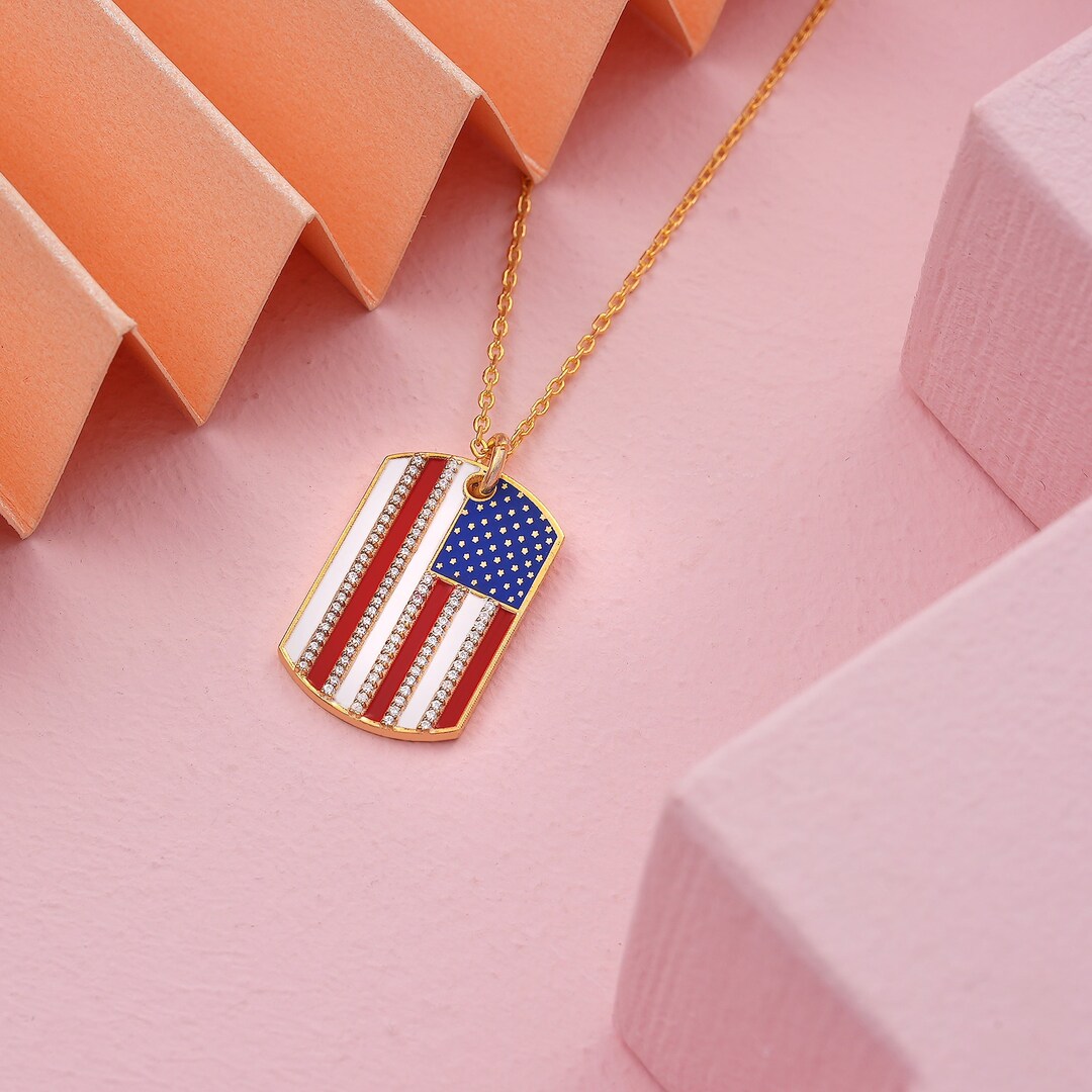 Diamond United States Flag Patriotic Necklace, Proud American ...
