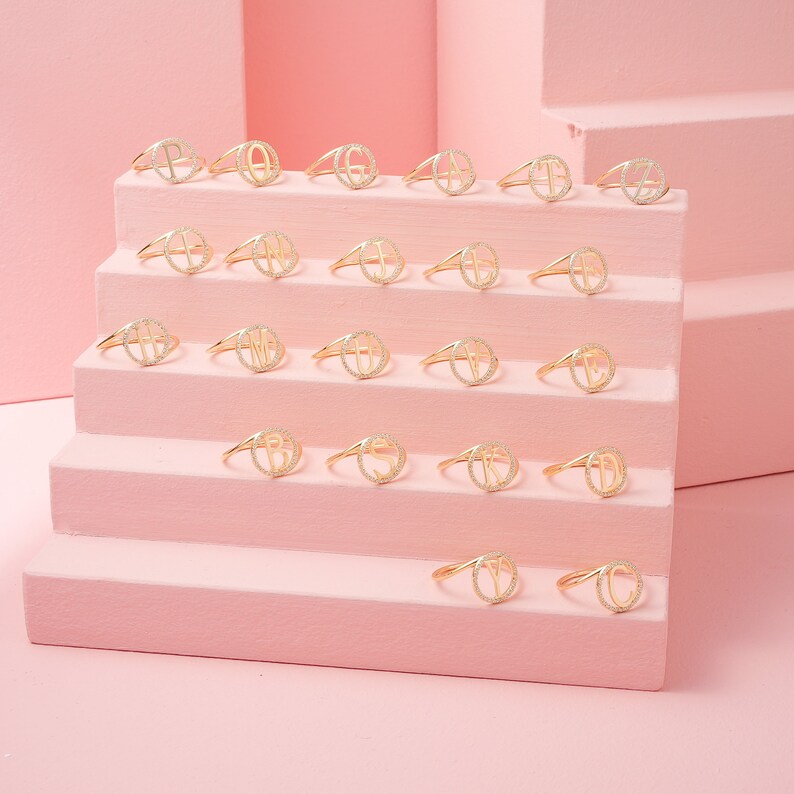 Gold Letter Ring Dainty Personalized Initial Ring Custom - Etsy