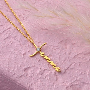 Personalized Custom Cross Name Necklace, Gold CZ Cross Name Necklace ...