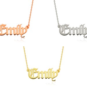 Old English Name Necklace Gold, 14k Solid Gold Name Necklace Old ...