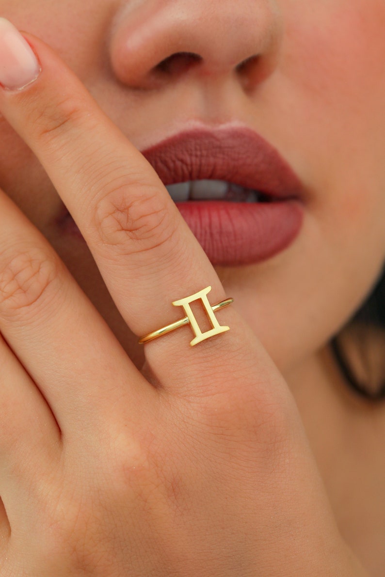 14k 18k 10k Solid Gold Gemini Zodiac Sign Ring Simple - Etsy