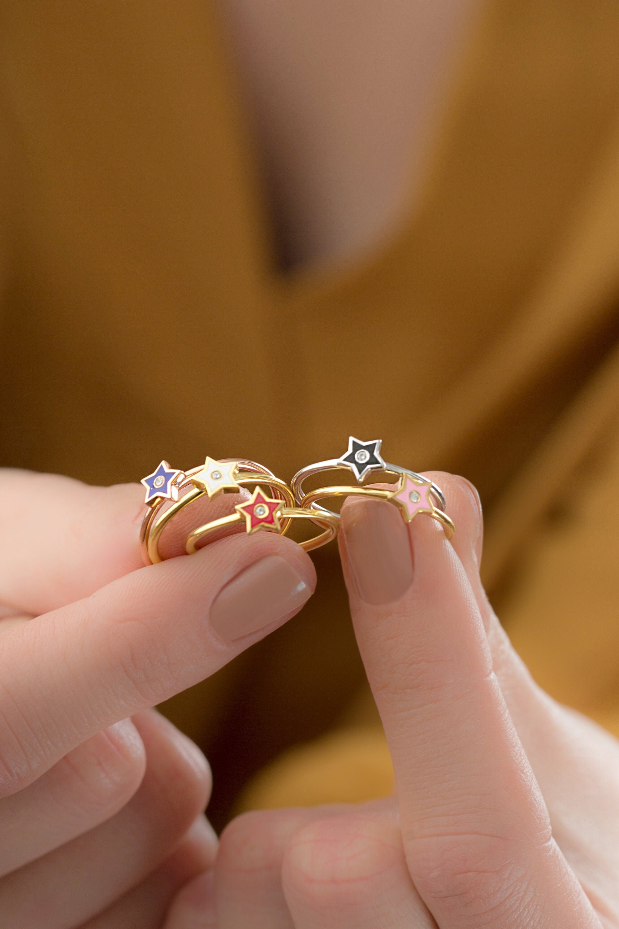 10k 14k 18k Gold Diamond Enamel Star Ring Dainty Stackable | Etsy