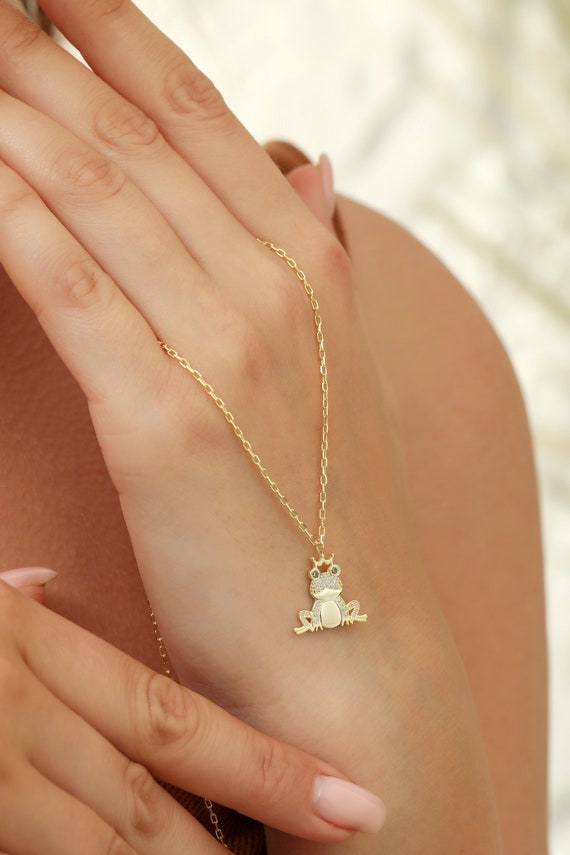 14k 18k Solid Gold Diamond Frog Party Necklace Diamond Frog - Etsy
