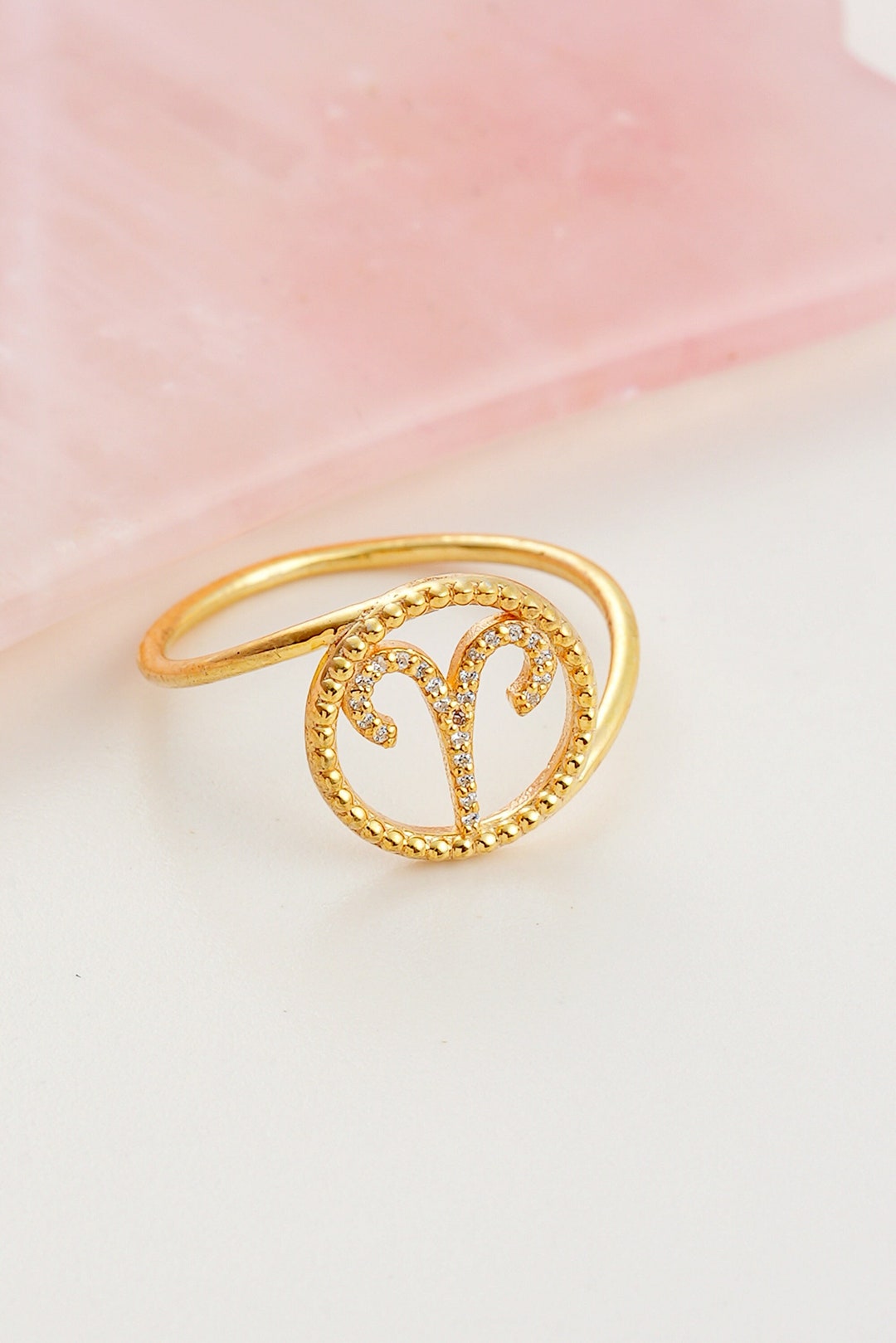 Aries Zodiac Sign Diamond Ring, Minimalist Gold Diamond Engagement Ring ...