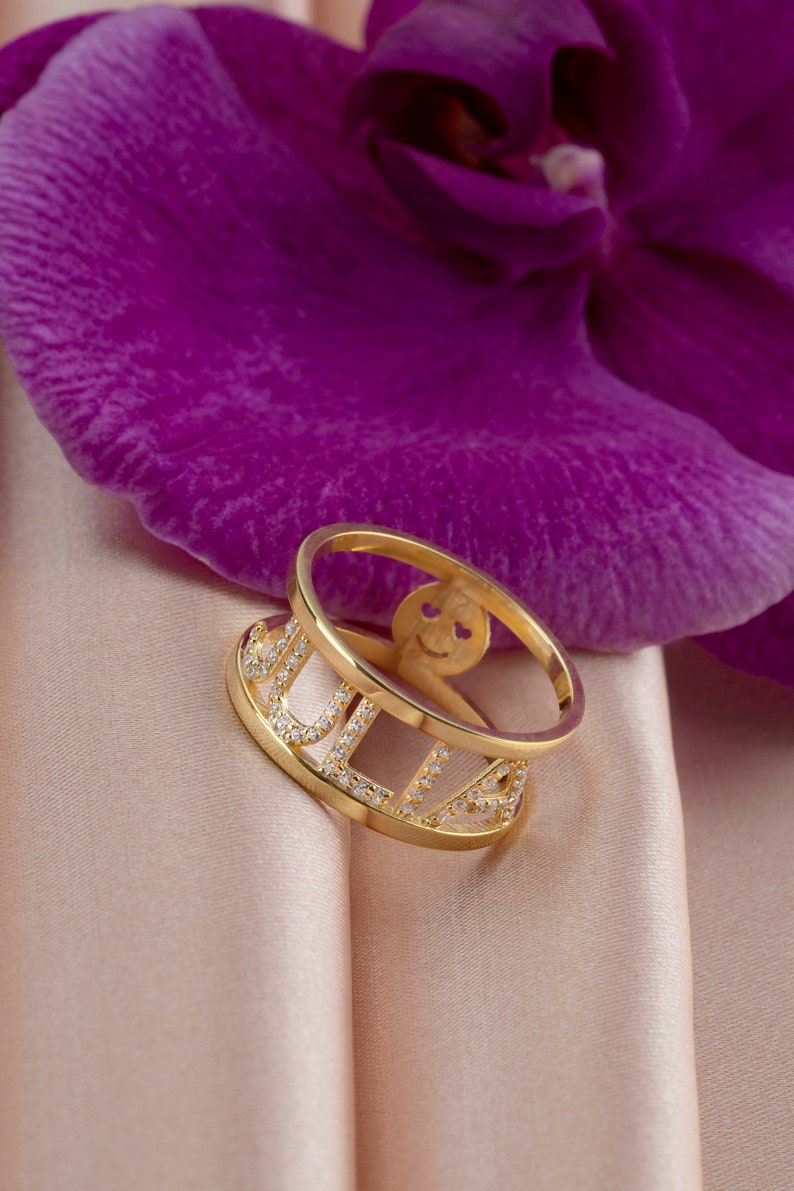 Gold Diamond Name Ring 10k 14k 18k Gold Custom Diamond | Etsy