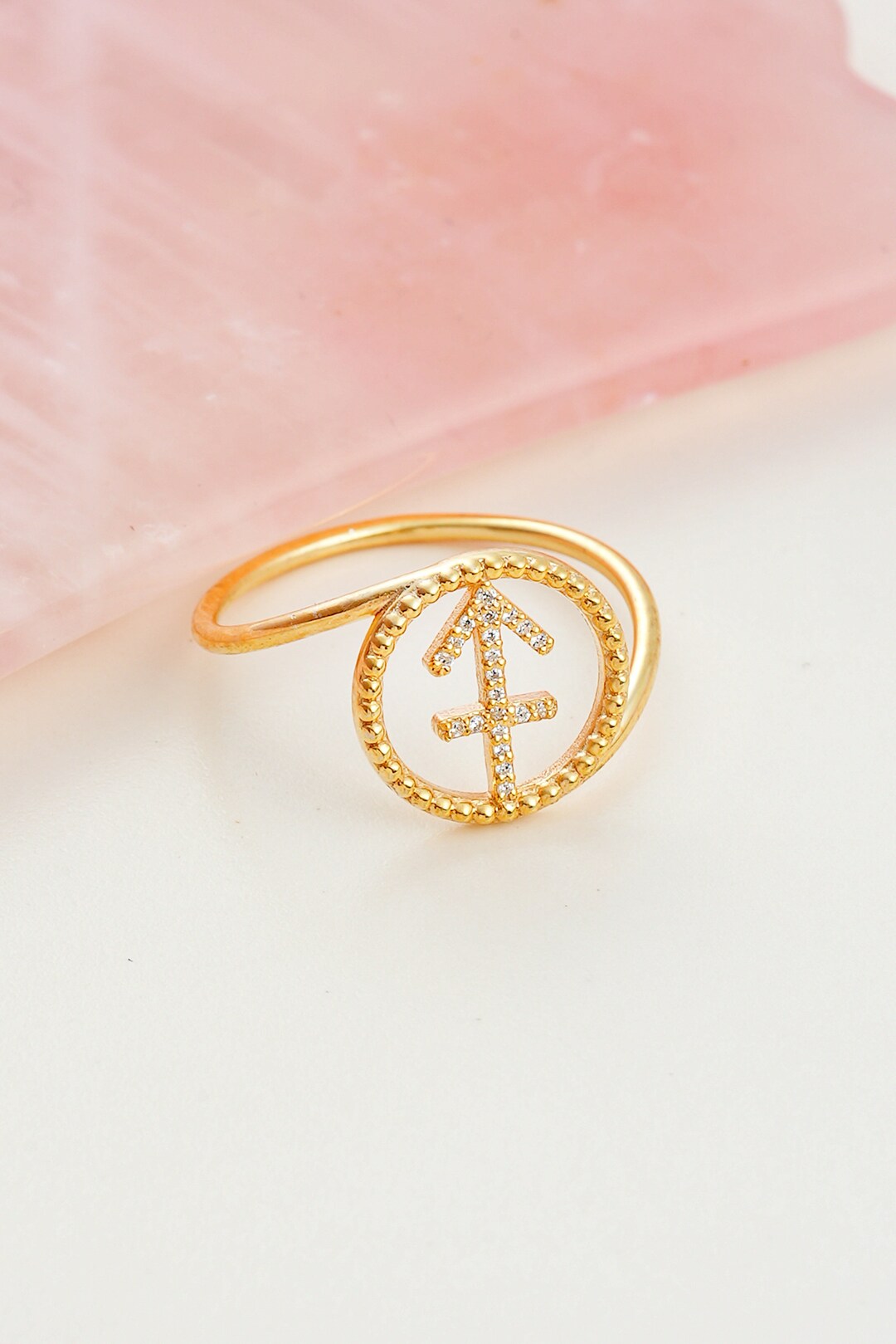 Gold Sagittarius Zodiac Sign Ring, Dainty Astrology Ring, 10k 14k 18k ...