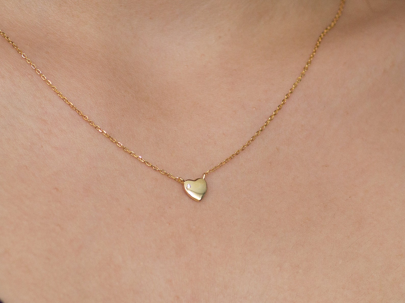 14k Solid Gold Diamond Heart Necklace Real Gold Heart | Etsy