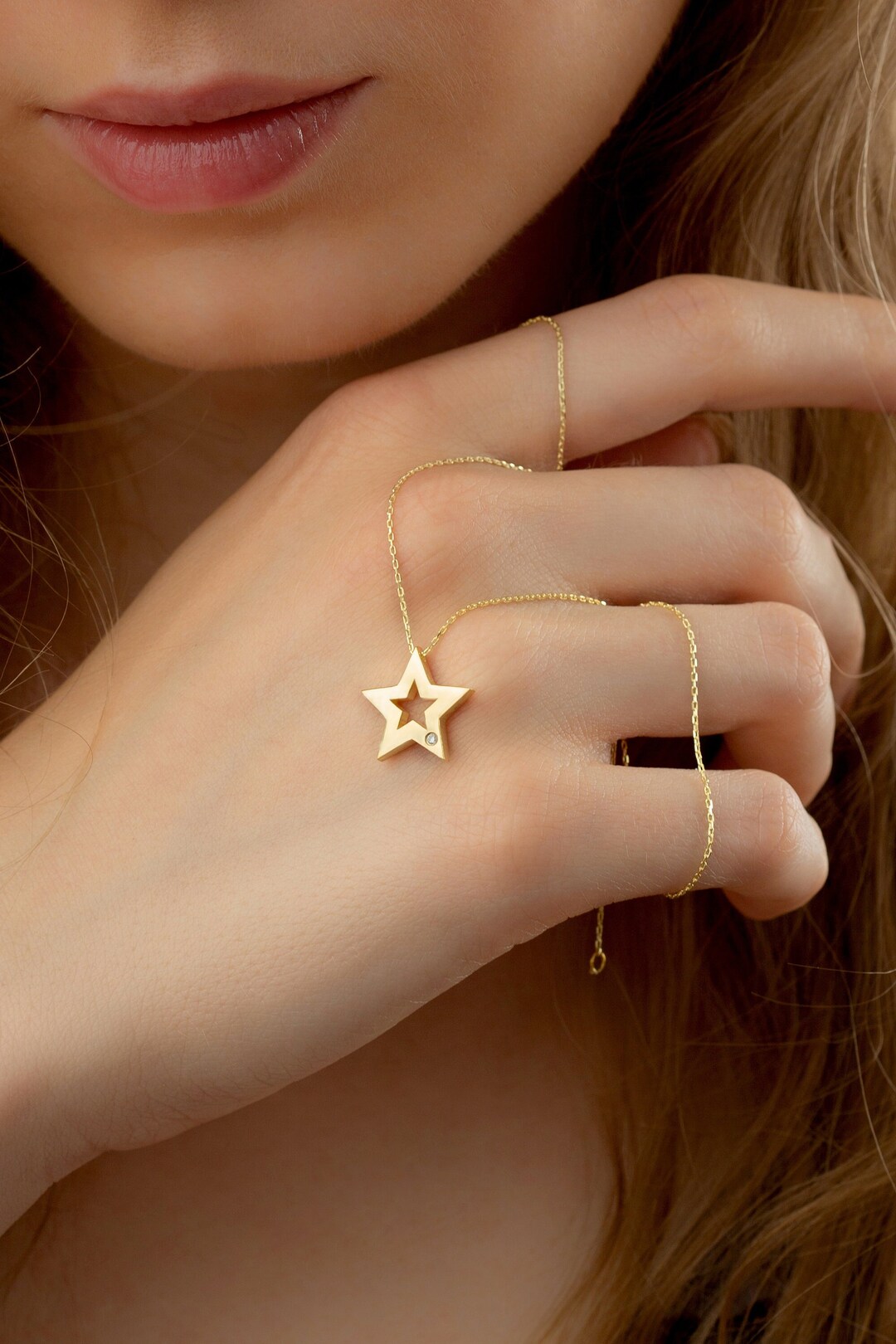 Dainty Minimal Star Necklace, 14k 18k 10k Solid Gold CZ Star Necklace ...