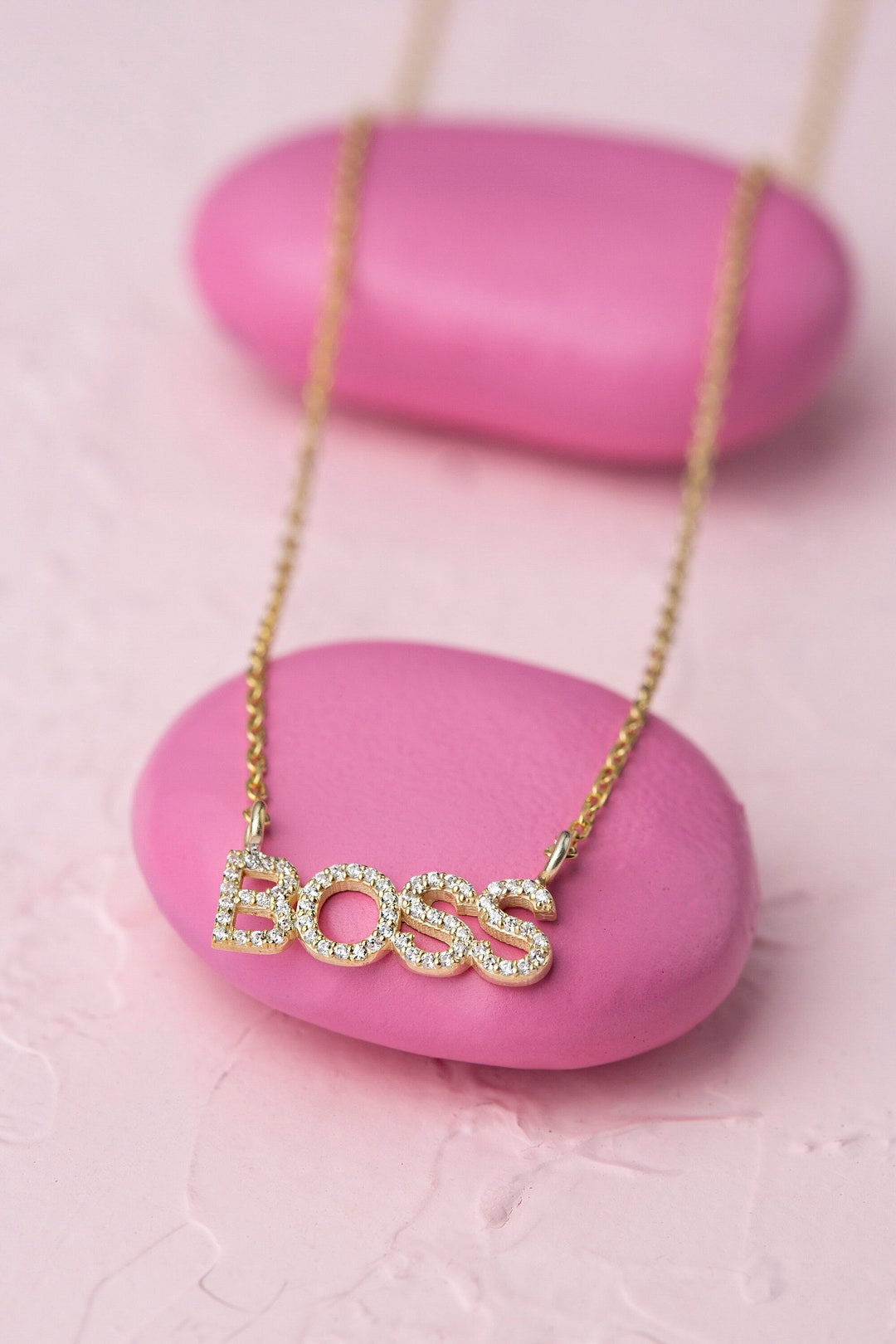 10K 14K 18K Solid Gold Diamond Boss Necklace, Boss Lady Gifts for Women ...