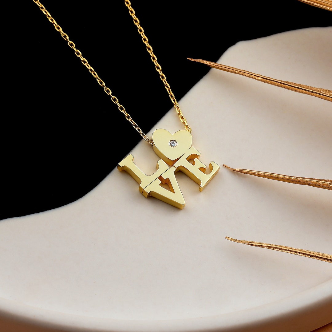 Gold CZ Dainty Love Necklace for Wife, I Love You Word Necklace ...