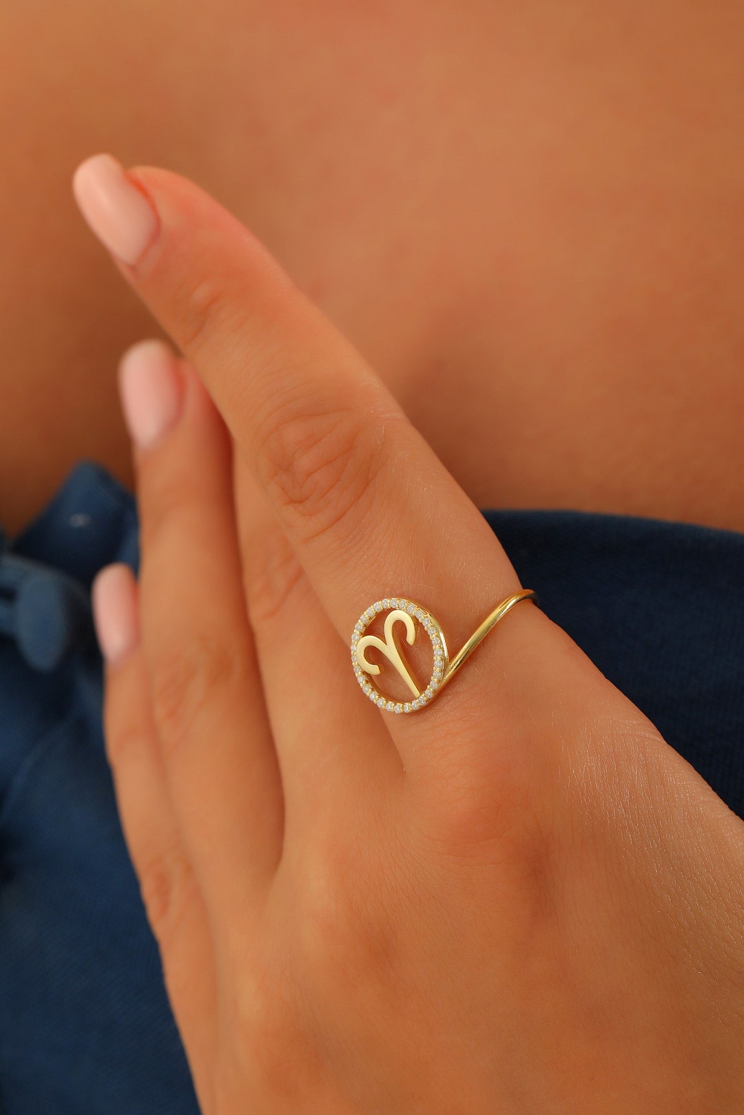 14k 18k Solid Gold Diamond Aries Zodiac Ring, Minimalist Celestial ...