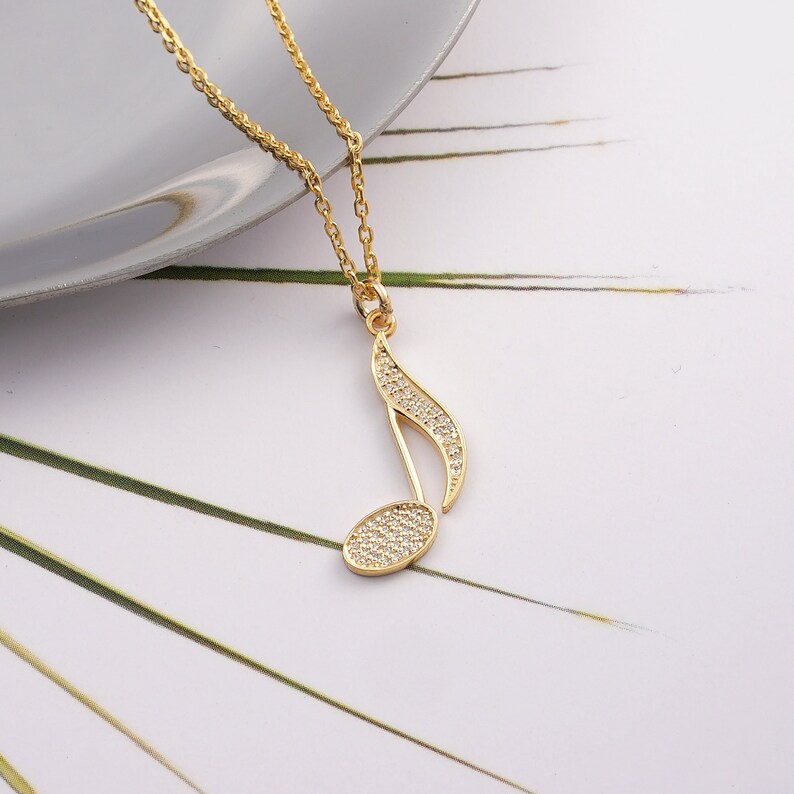 Gold Diamond Treble Clef Music Note Necklace Music Lover - Etsy